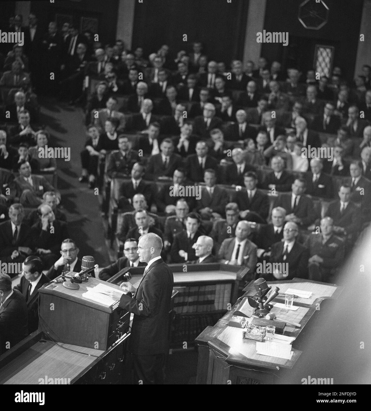 Astronaut John Glenn during his address before both houses of Congress ...