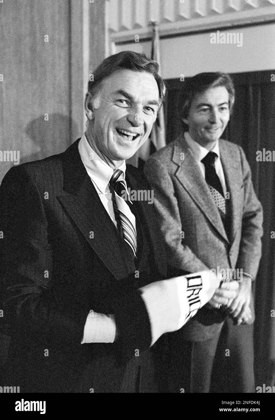 Pittsburgh Pirates manager Chuck Tanner holds an Orioles stocking cap ...