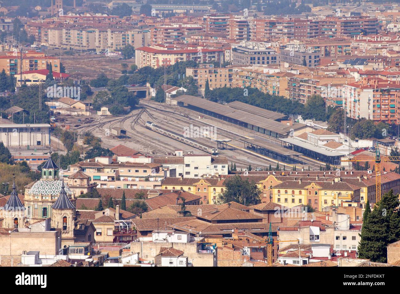 Granada train station in Spain. City view with public transportation ...
