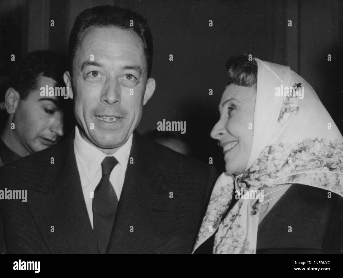 French actress Madeleine Renaud, right, congratulates French writer ...