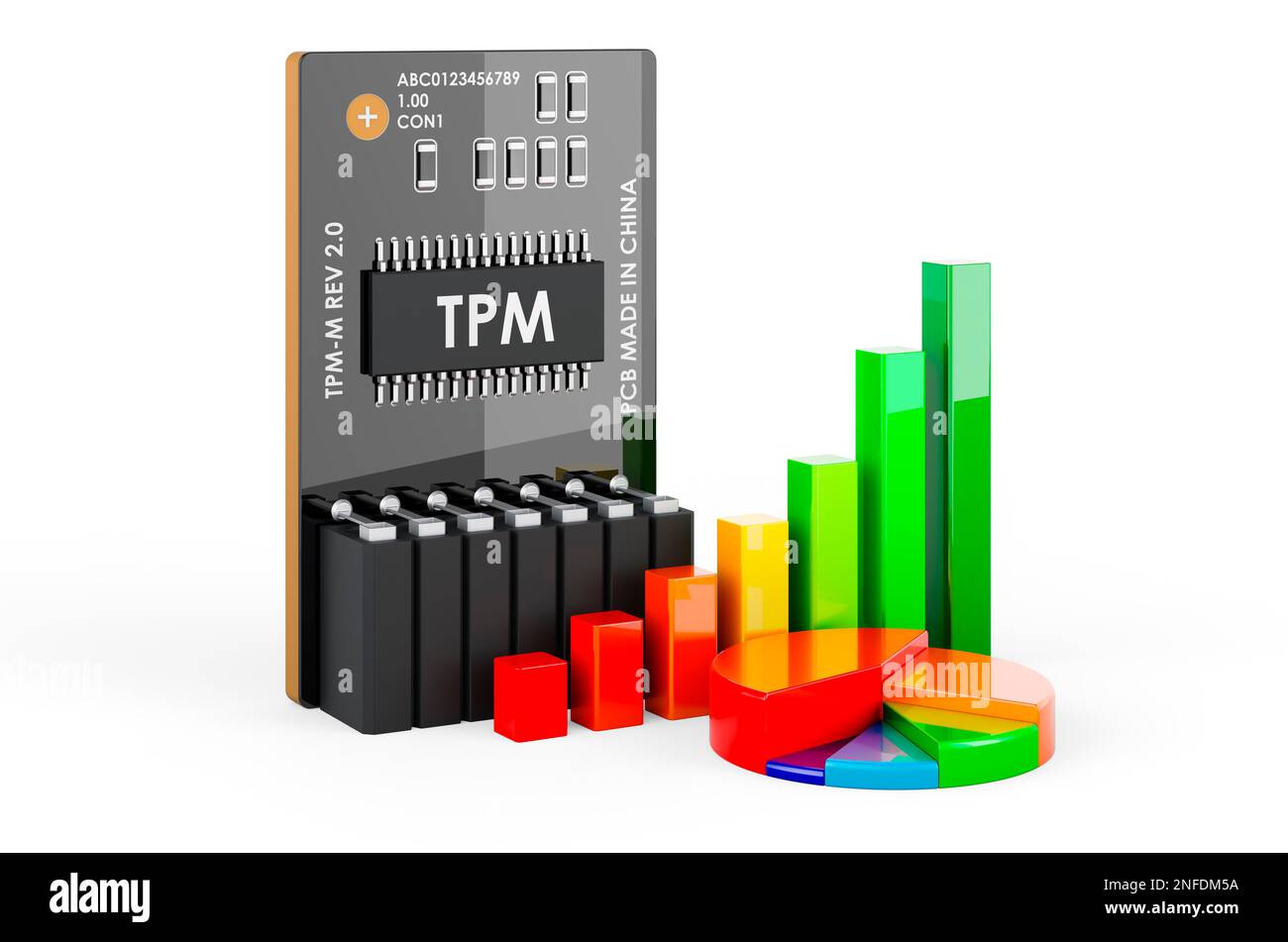 Trusted Platform Module, TPM with growth bar graph and pie chart. 3D ...