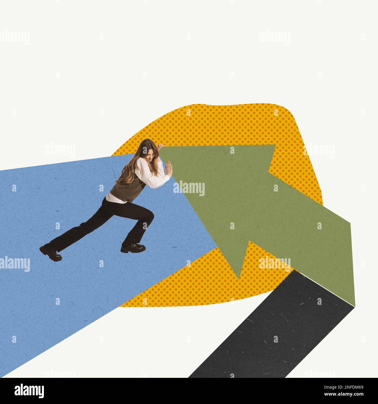 Contemporary art collage. Ambitious, hard-working, motivated employee ...