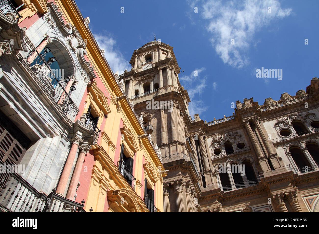 Malaga landmark architecture in Andalusia region of Spain. Cathedral ...