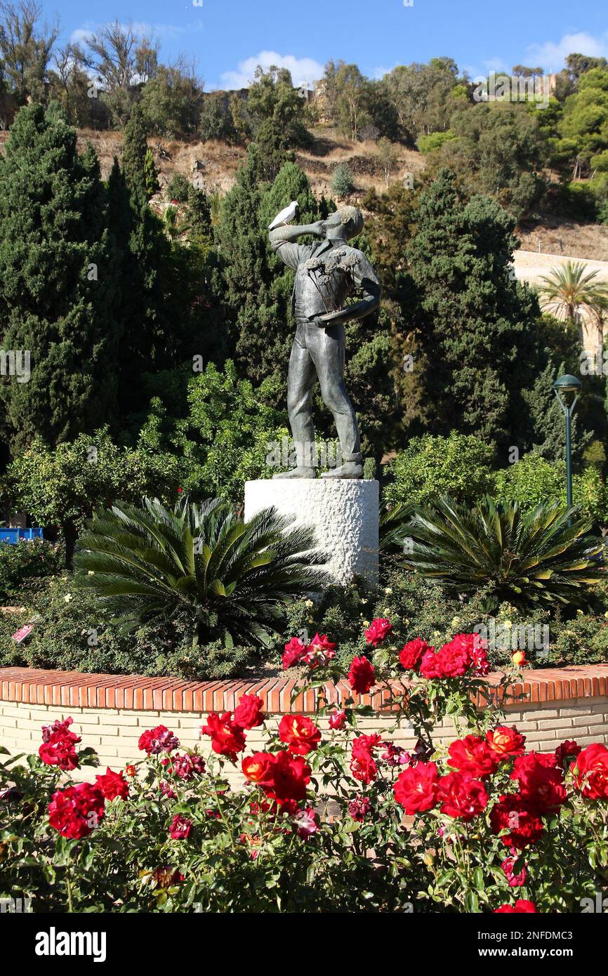Malaga city in Andalusia region of Spain. City park with rose garden ...