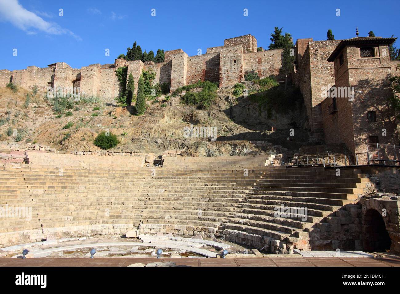 Malaga city in Andalusia region of Spain. Ancient Roman amphitheatre ...