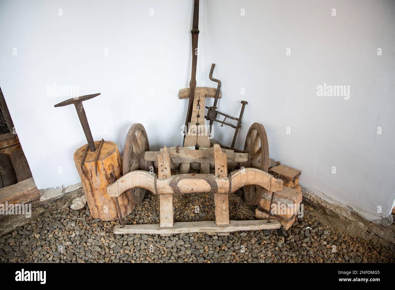 A closeup shot of old iron medieval equipment in the white room Stock ...