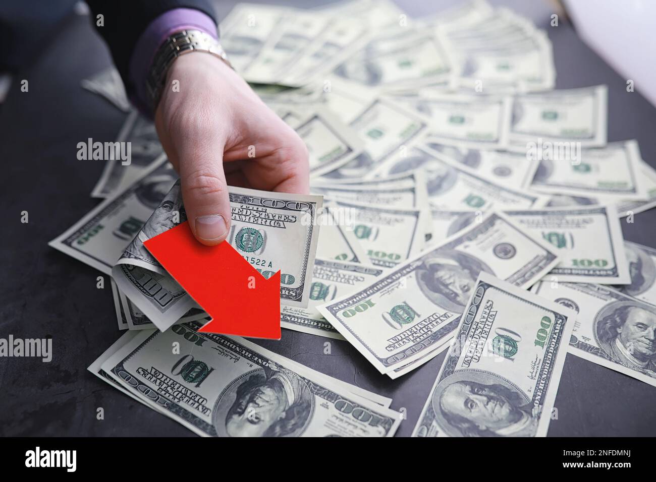 Instability in the economy. Recession. World crisis. Banknotes dollars ...