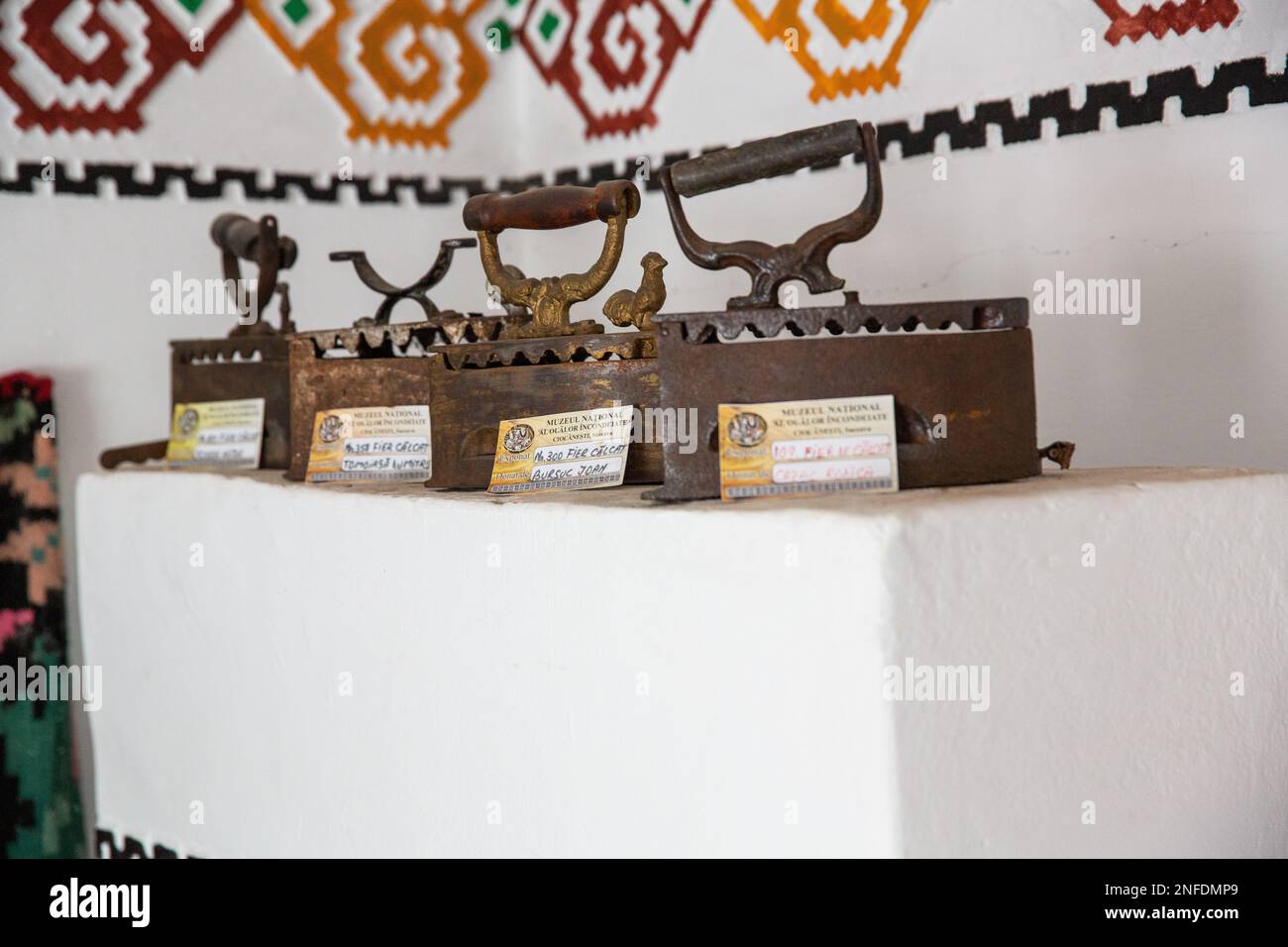 A closeup shot of old iron medieval equipment in the white room Stock ...