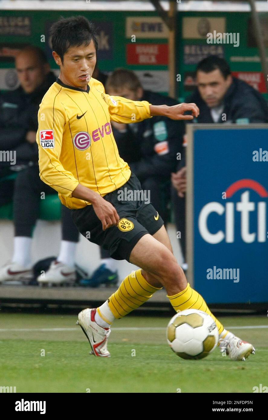 Dortmund's Lee Young Pyo goes with the ball during the German first ...