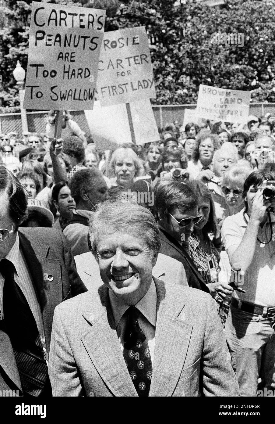 Jimmy Carter, after addressing a rally on the steps of the California ...