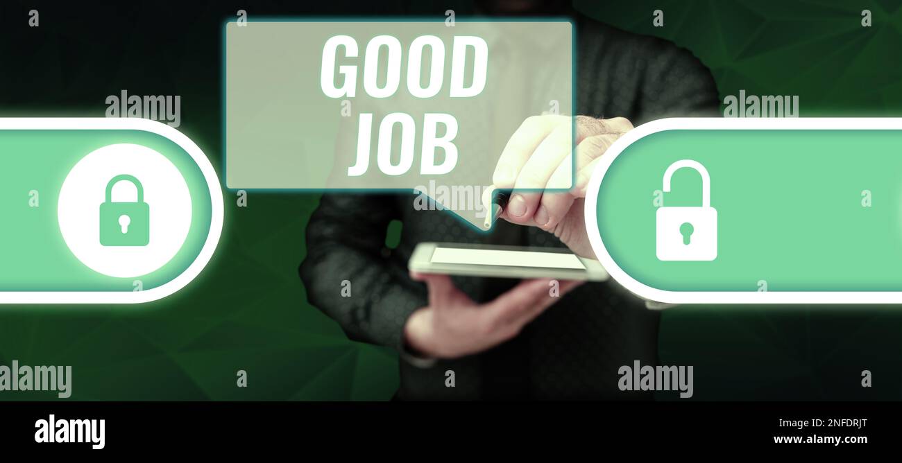 Hand writing sign Good Job, Business showcase encourage someone for his ...