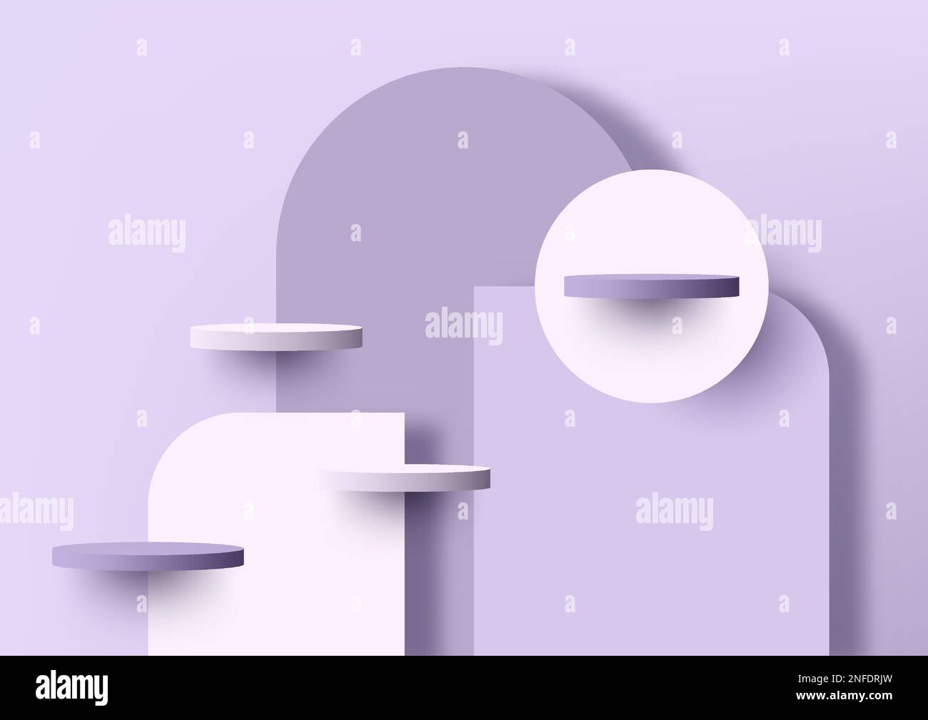 3D realistic purple and white podium shelf with rounded geometric ...