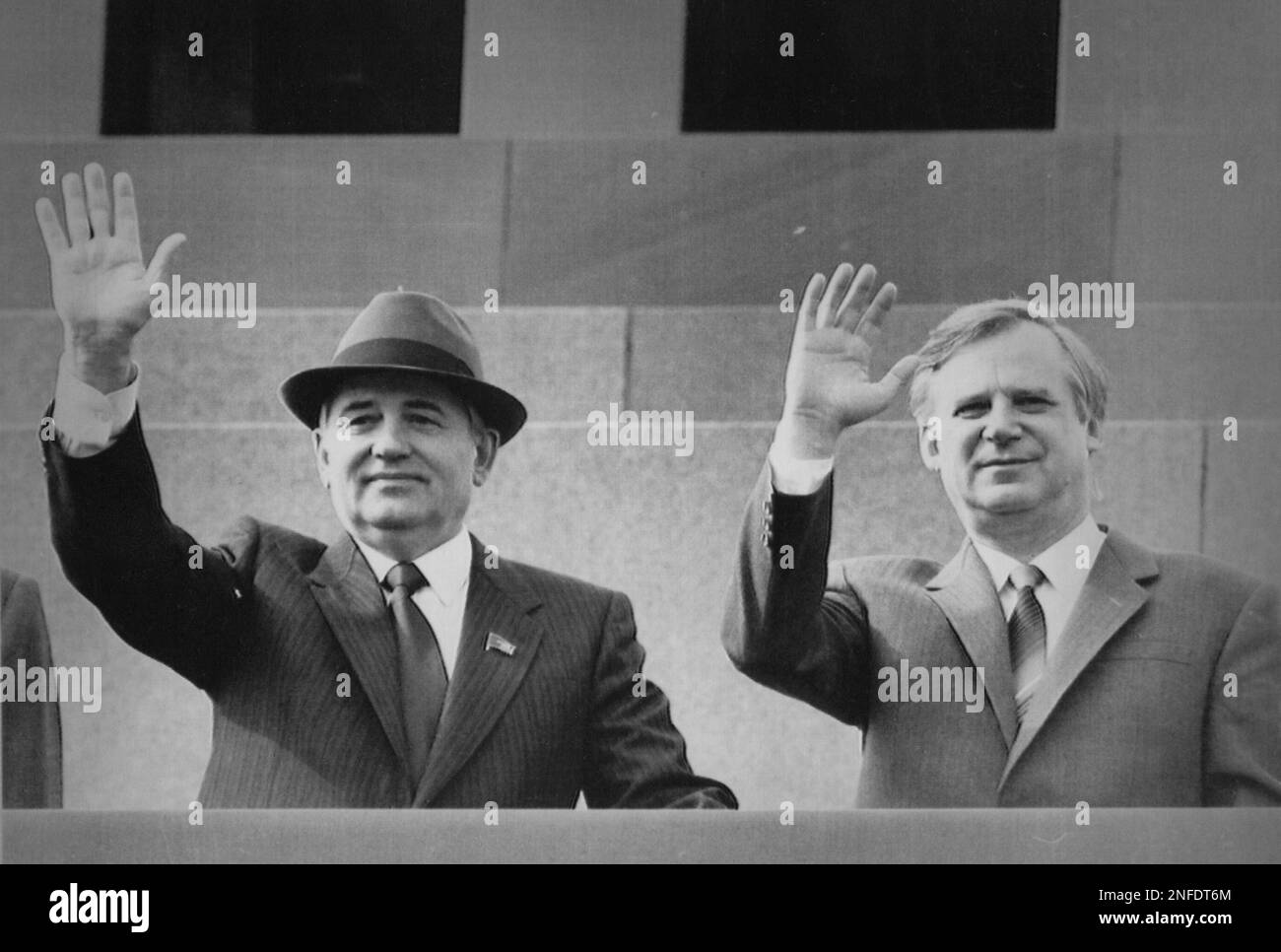 Soviet Union's President Mikhail Gorbachev, left, and Nikolai Ryzhkov ...