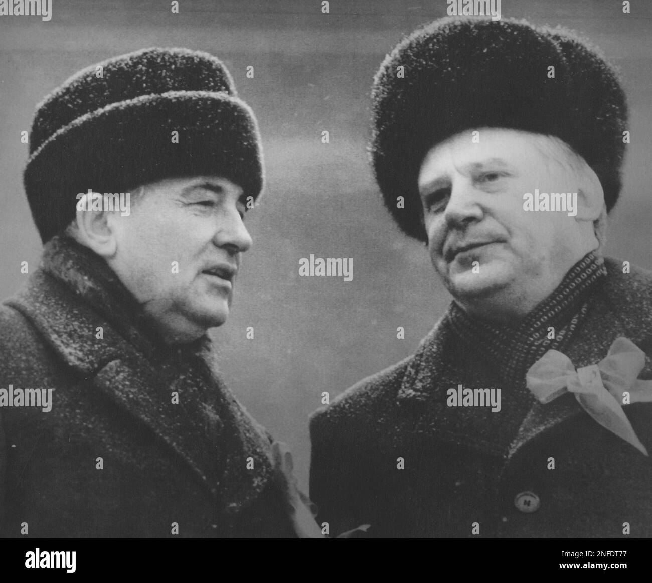 Soviet Union's President Mikhail Gorbachev, left, talks with Nikolai ...