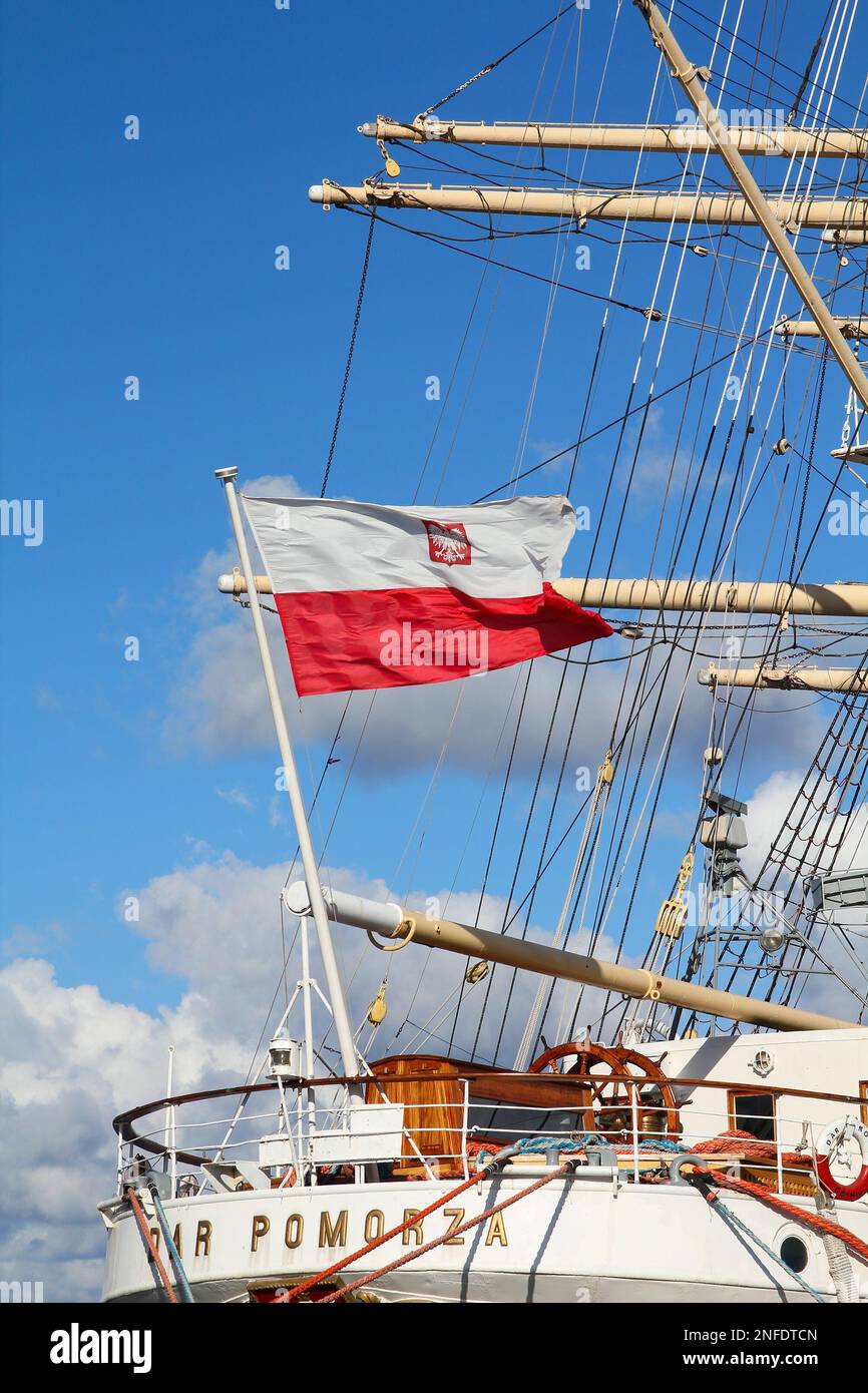 GDYNIA, POLAND - SEPTEMBER 1, 2010: Dar Pomorza historic tall ship in ...