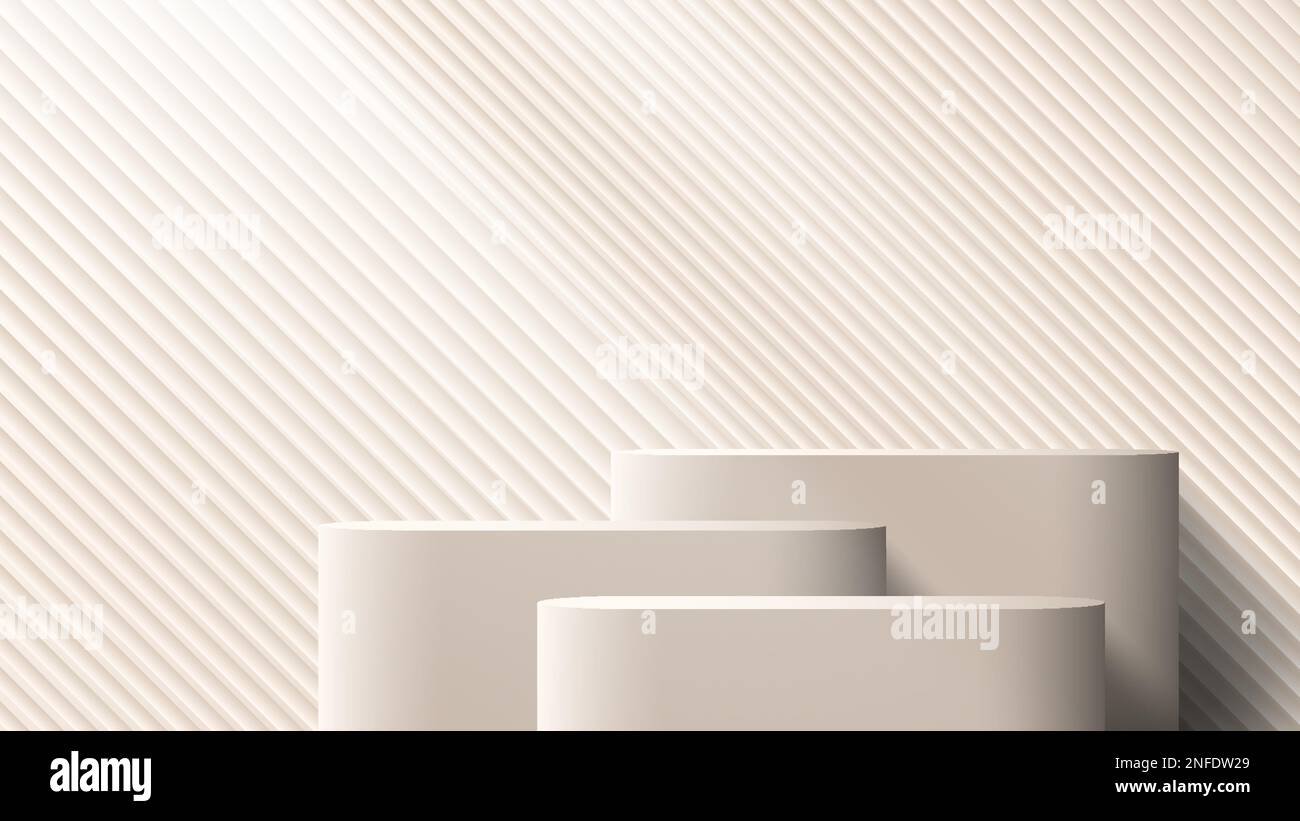 3D realistic products display beige podium stand pedestal on brown ...