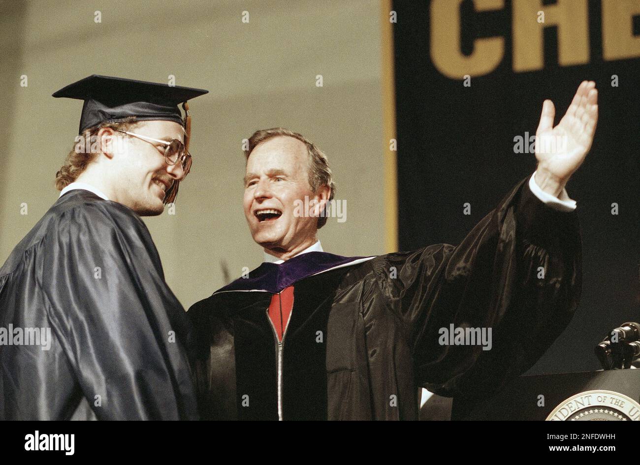 President George Bush congratulates the graduating class at Cheltenham ...