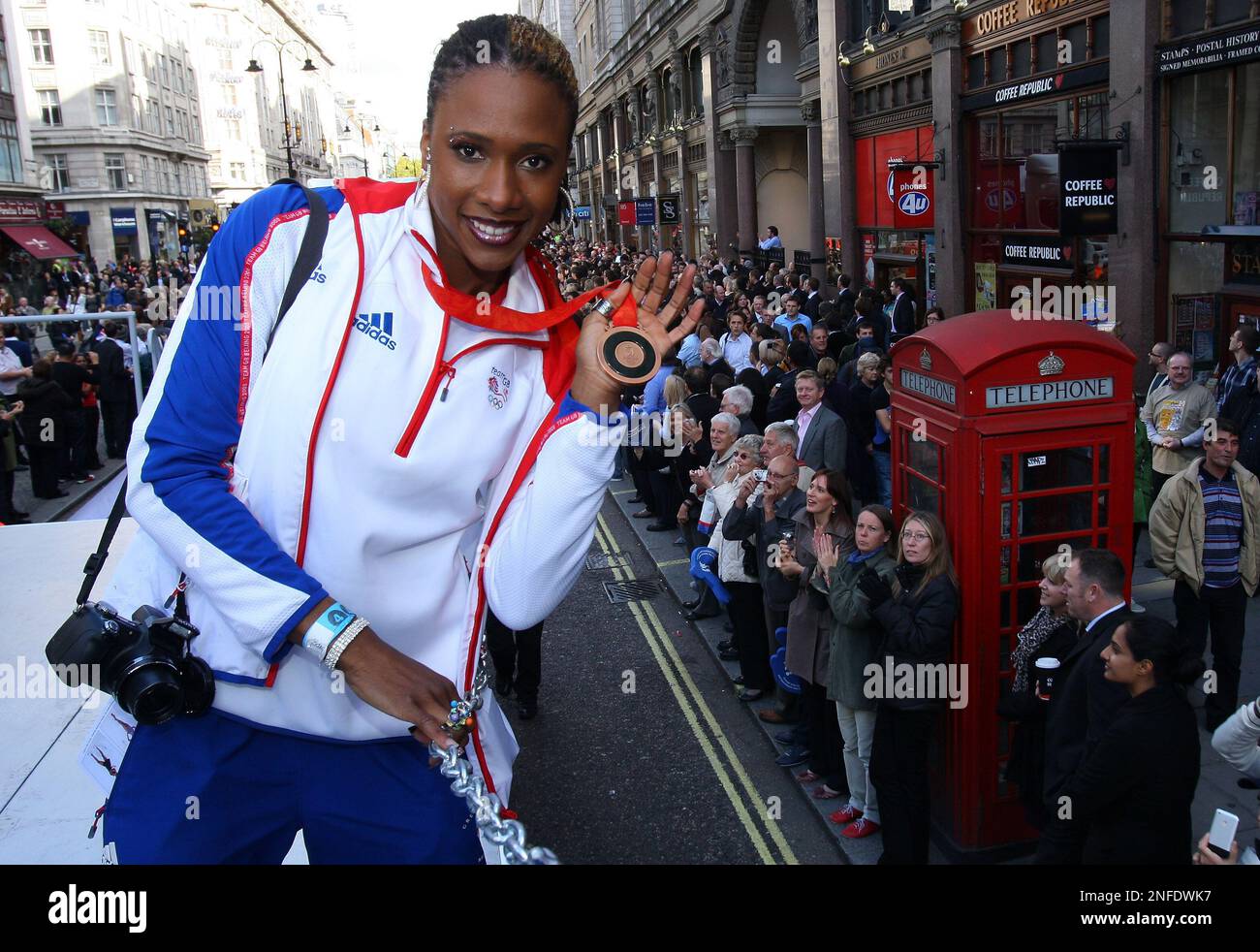 Tasha Danvers, Olympic 400m bronze-medalist, waves to assembled crowds ...