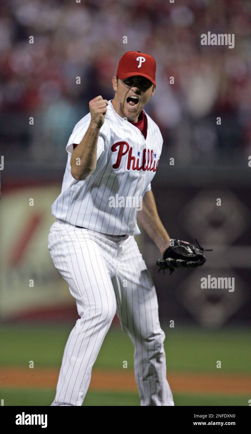 Philadelphia Phillies' Brad Lidge after the final out of Game 1 against ...