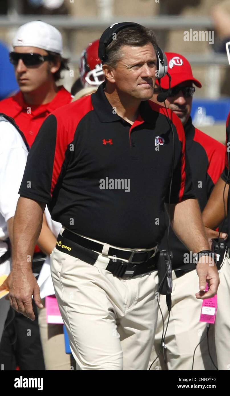 Utah head coach Kyle Whittingham on the field during an NCAA college ...