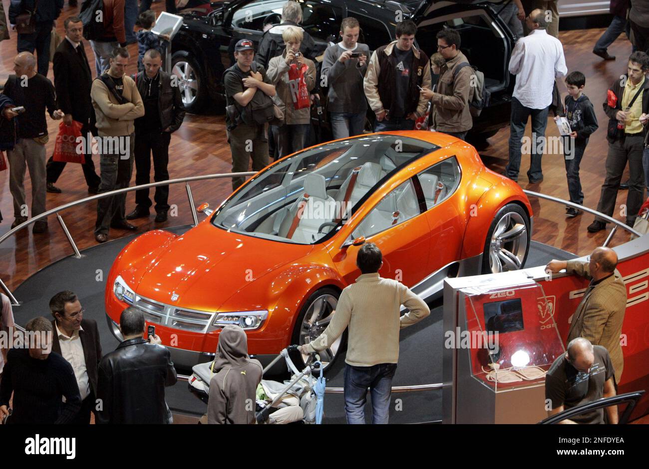 Visitors take a look at the Dodge Zeo concept car presented at the ...
