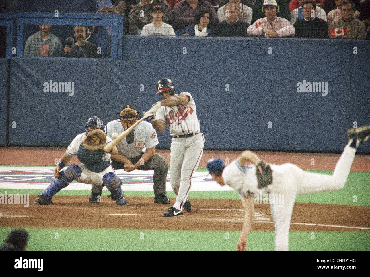 Lonnie Smith of the Atlanta Braves nails a Toronto Blue Jays’ Jack ...