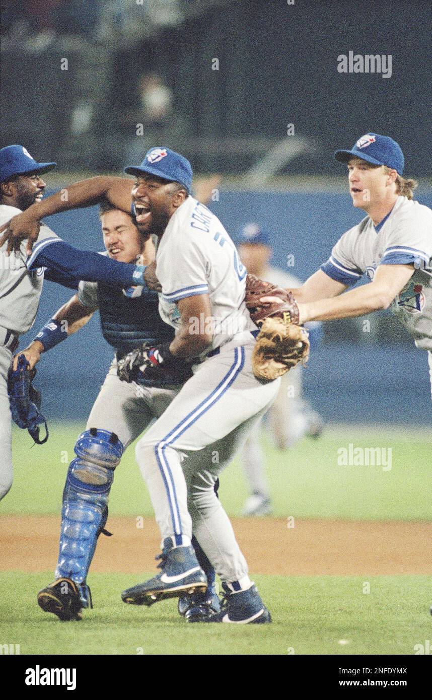 Toronto Blue Jays, from left, MVP Pat Borders, catcher, Joe Carter (29 ...