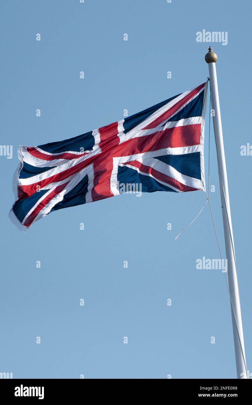 The Union Flag flying from a flagpole in Newquay in Cornwall in the UK ...