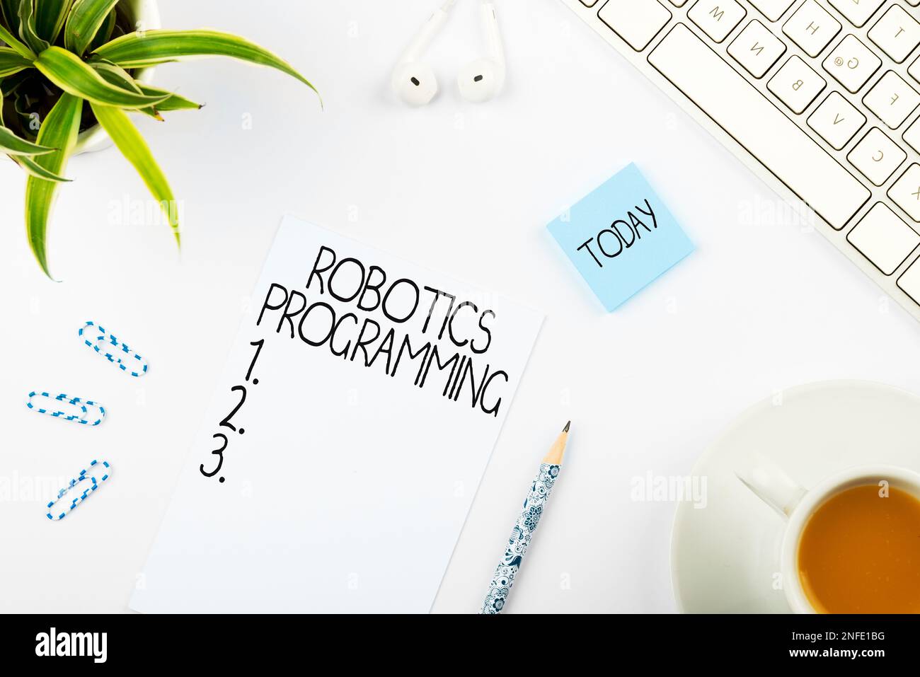 Text sign showing Robotics Programming, Business idea software that used to perform autonomous ...