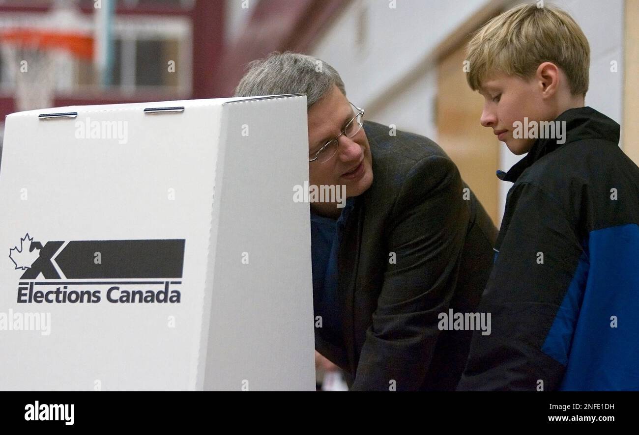 Conservative Party leader Stephen Harper casts his ballot in the 2008 ...