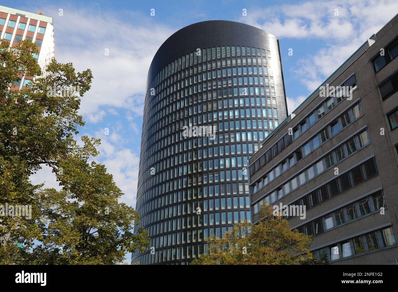 DORTMUND, GERMANY - SEPTEMBER 16, 2020: RWE Tower rounded skyscraper in Dortmund, Germany. The ...
