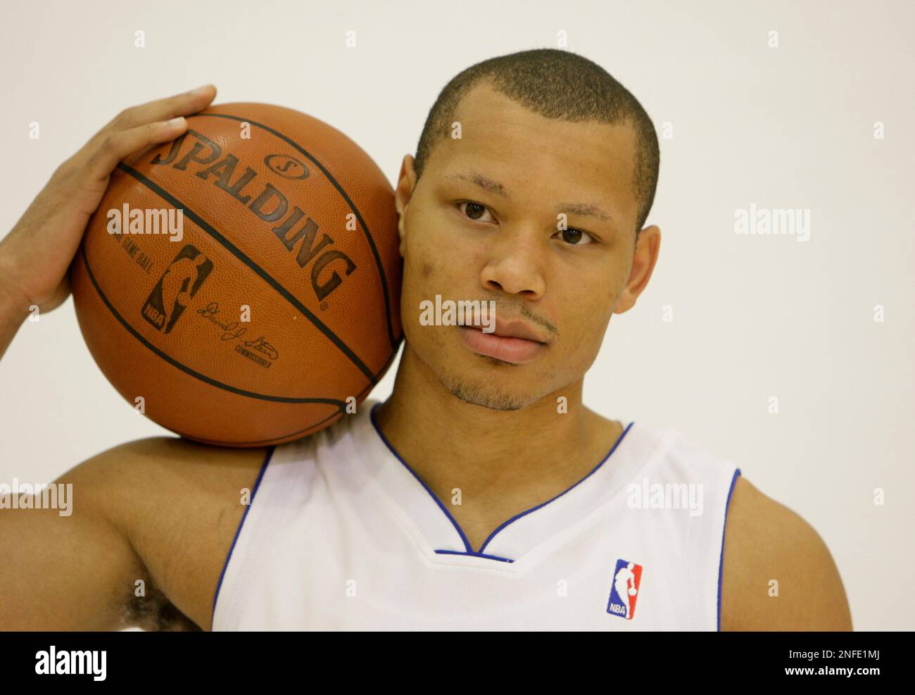 Detroit Pistons guard Alex Acker is shown during NBA basketball media ...