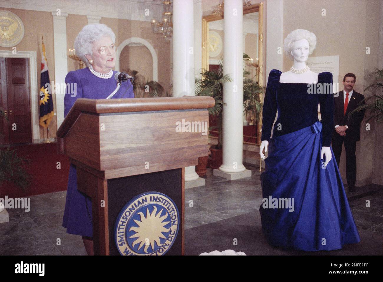 First Lady Barbara Bush, left, officially presented her Arnold Scaasi ...