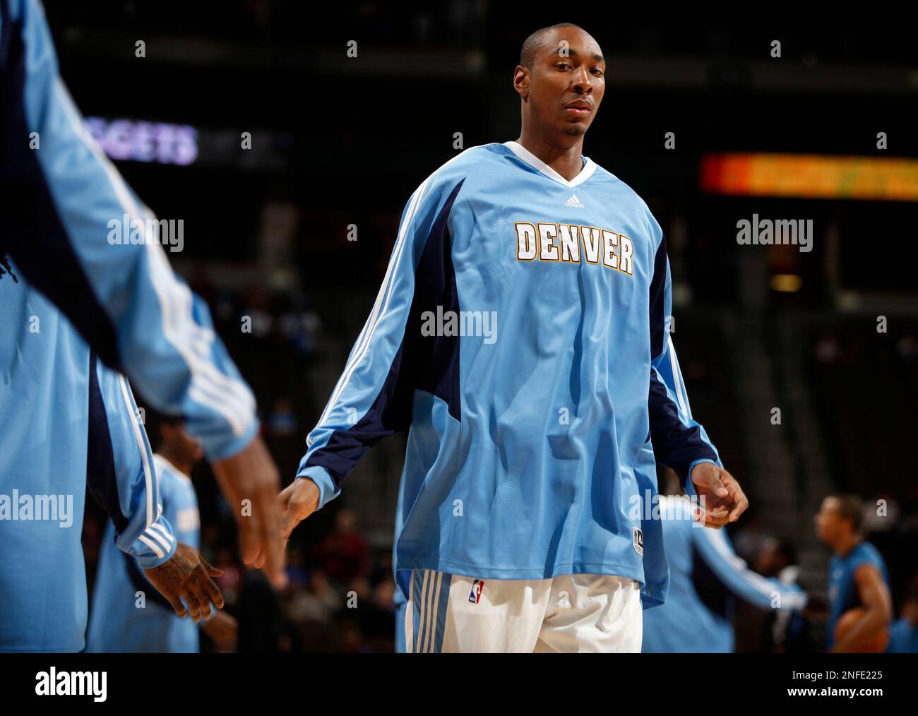 Denver Nuggets center Steven Hunter warms up before facing the ...