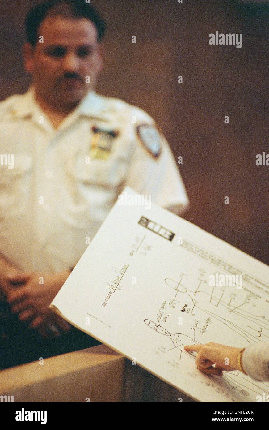 A juror points to a schematic diagram of Betty Jeanne Solomon during ...