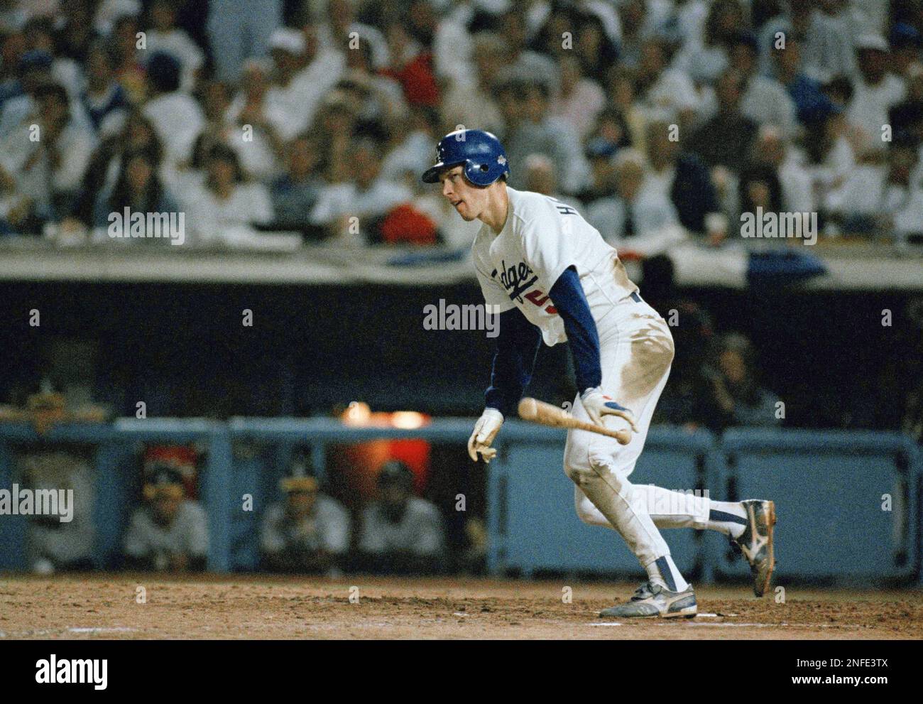 Los Angeles Dodgers Orel Hershiser follows the flight of his sixth ...