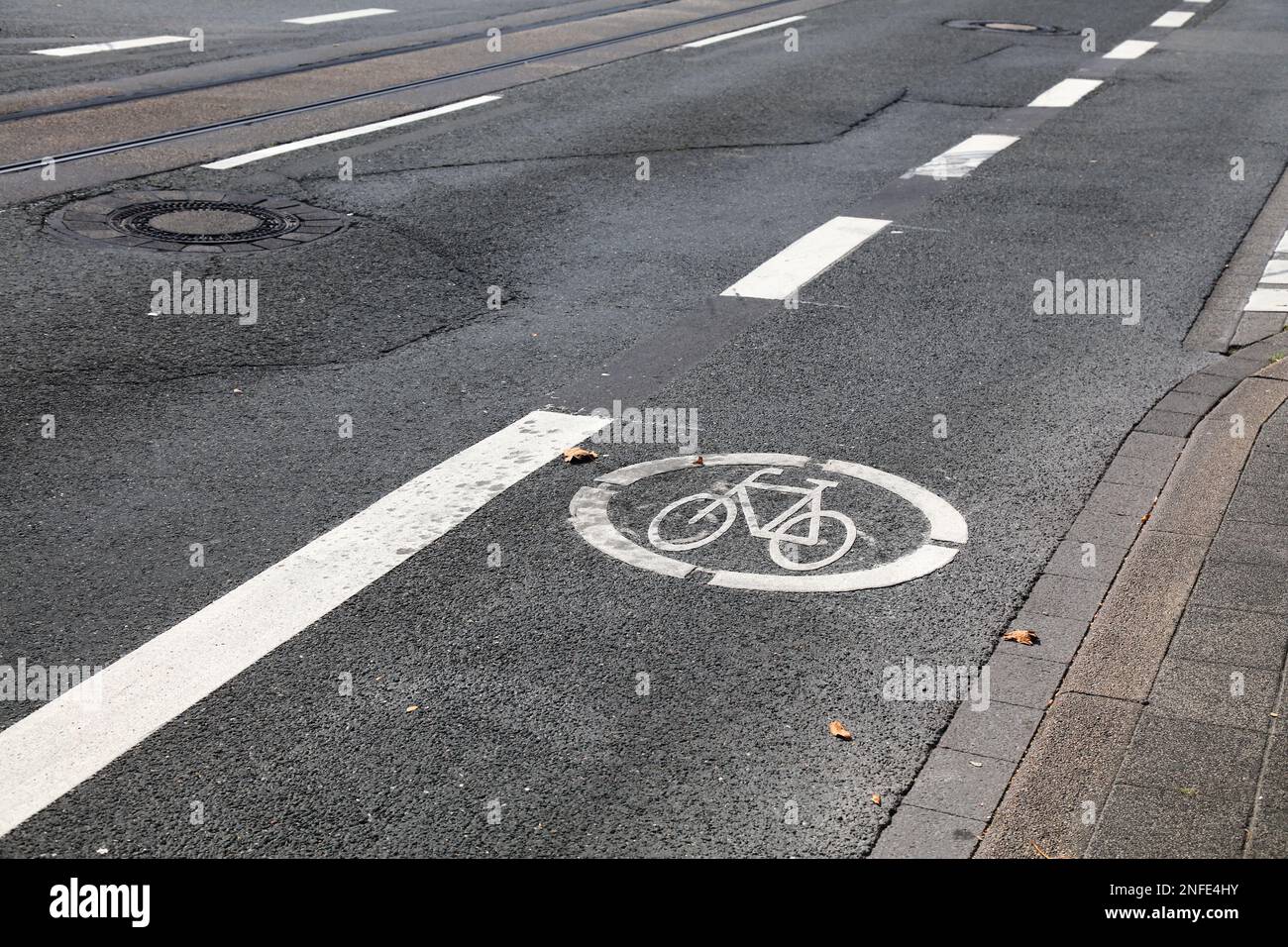 Bochum city in Germany. Bicycle lane road marking Stock Photo - Alamy