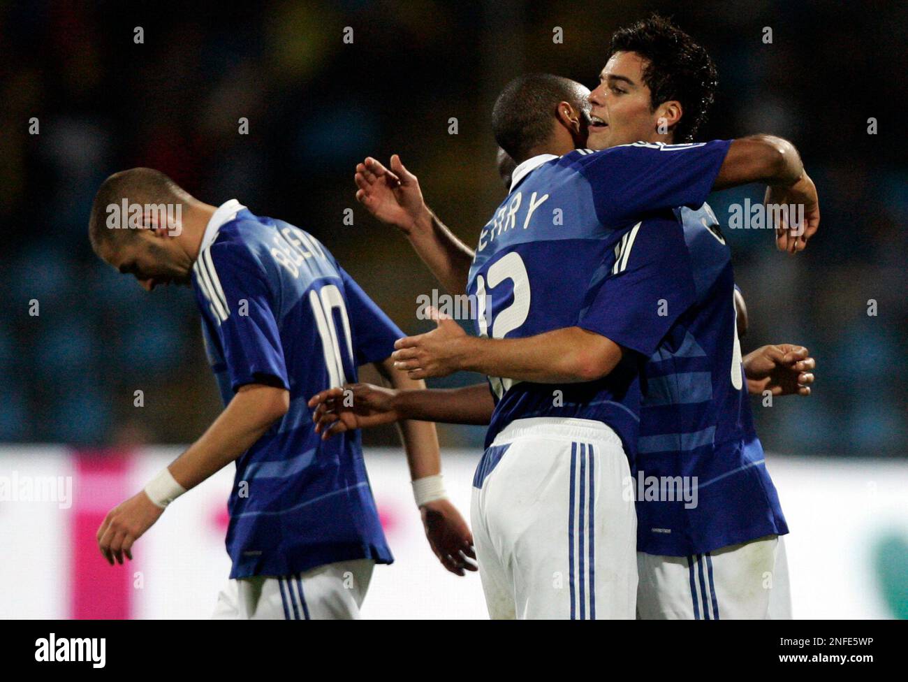 France's Yoann Gourcuff, right is congratulated by Captain Thierry ...