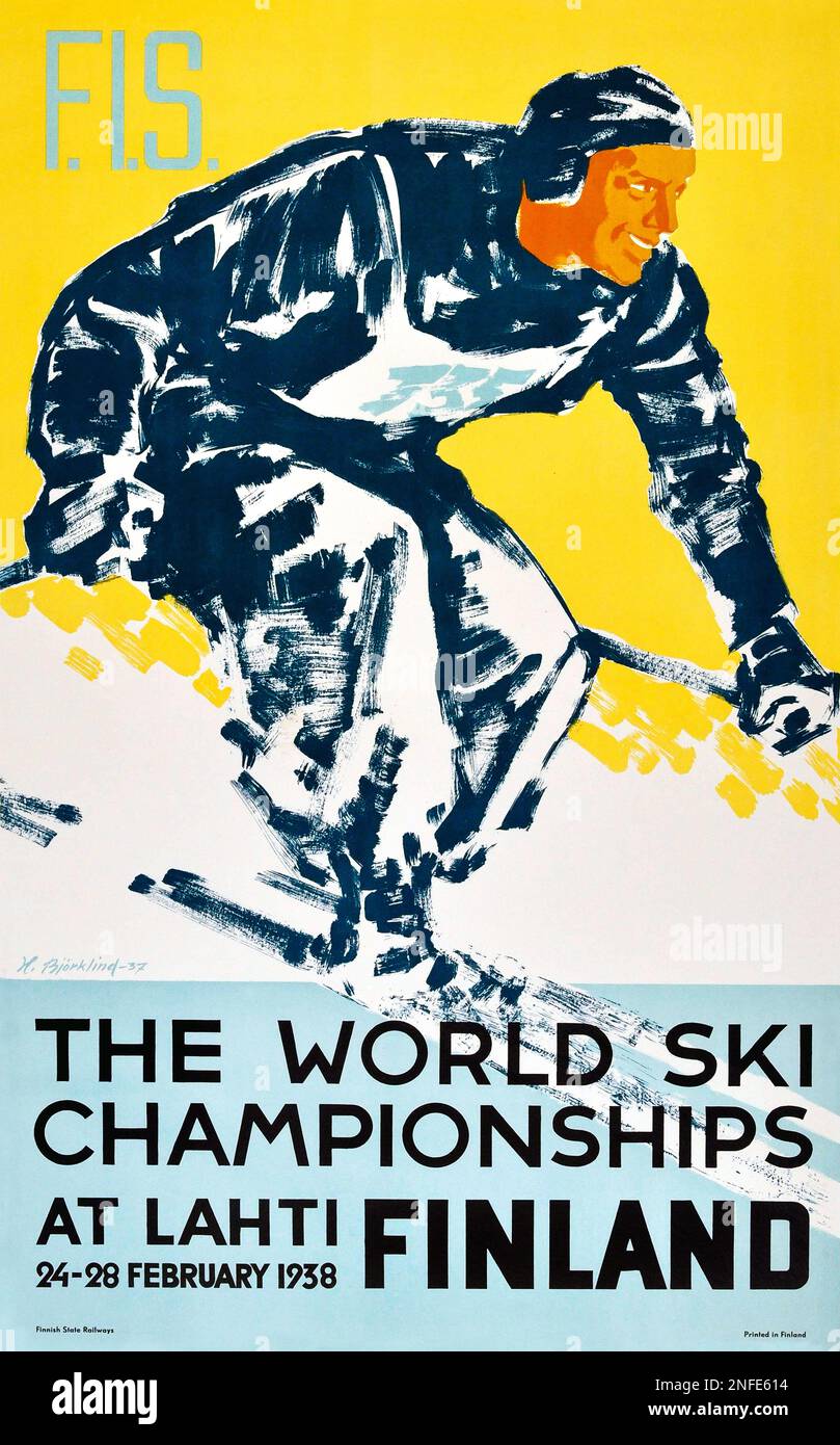 Vintage 1938 Finnish World Ski Championship at Lahti Finland Poster ...