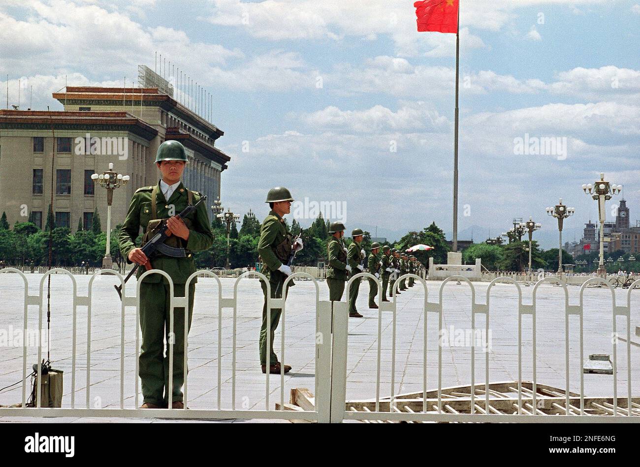 Chinese PLA troops stand guard in Tiananmen Square, Friday, June 16 ...