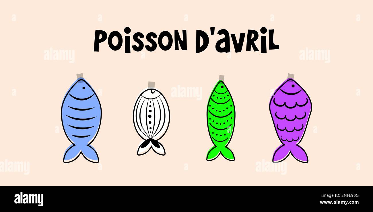 French April Fool's Day. Poisson d'avril. Design for greeting card ...