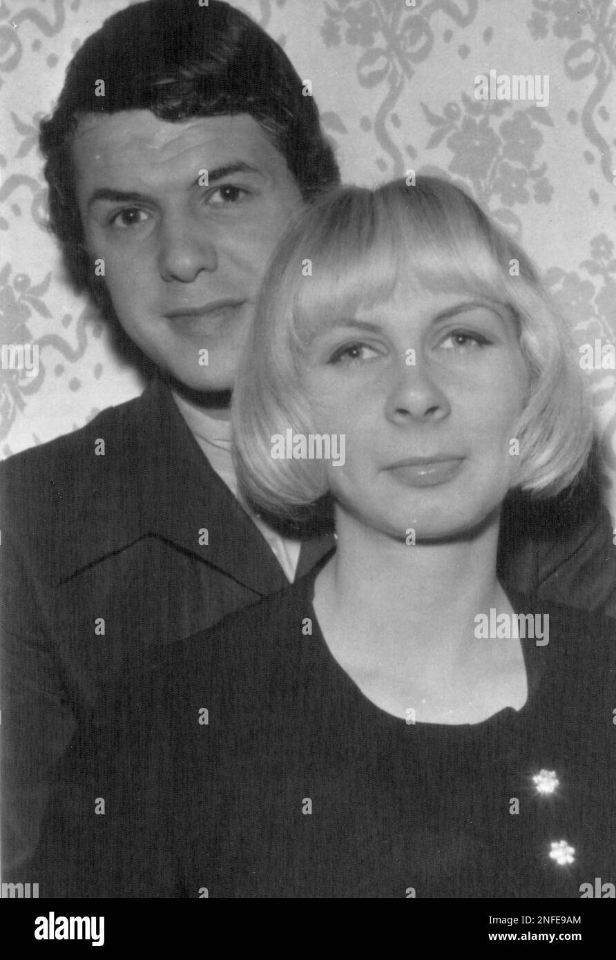 Italian born Belgian singer Salvatore Adamo poses with his wife Nicole ...