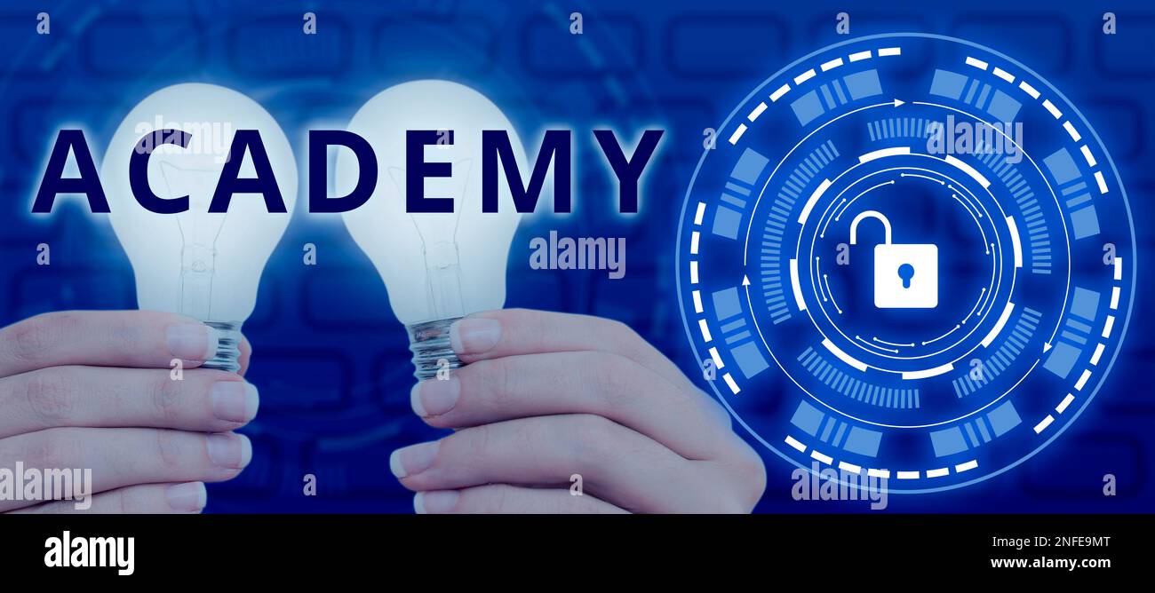 Text caption presenting Academy, Word Written on where students can go ...