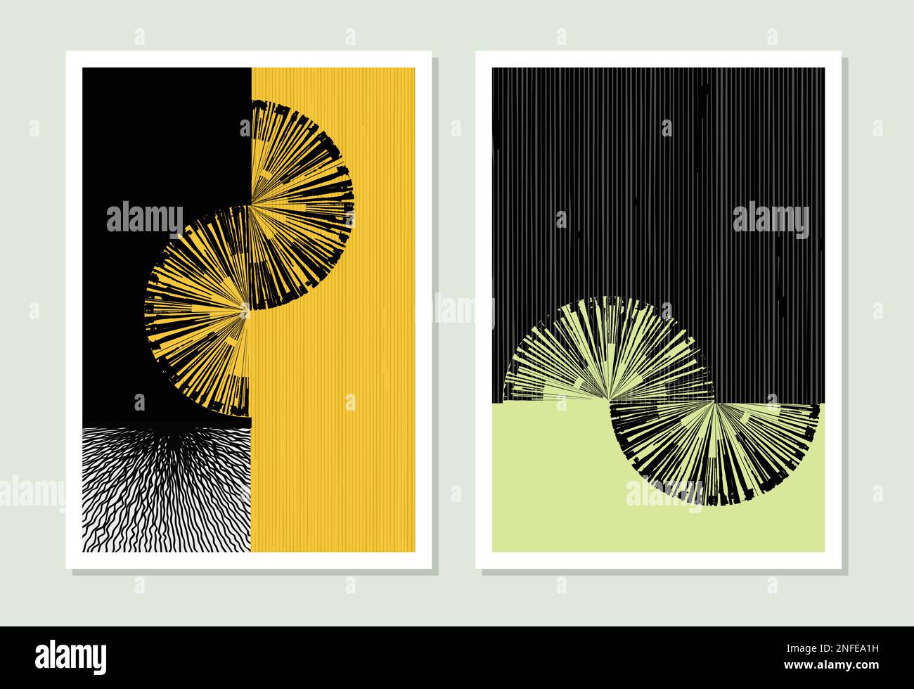 Geometric shapes with grunge black lines on the colorful ground. A set ...