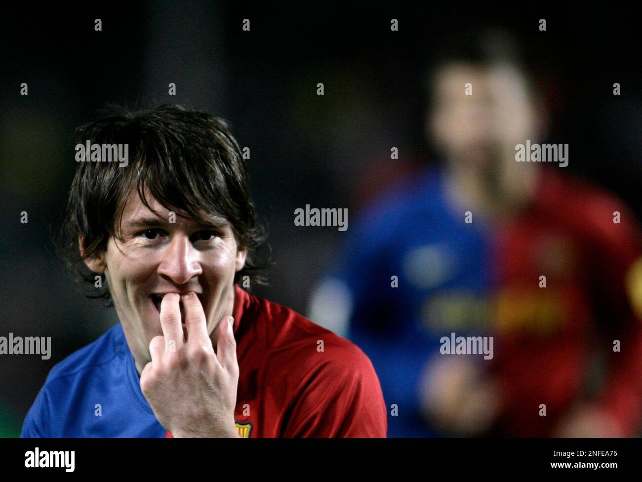 FC Barcelona's Lionel Messi from Argentina reacts after scoring a goal ...