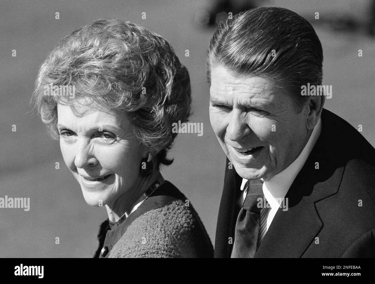 President Ronad Reagan and wife Nancy at the outside the White House on ...