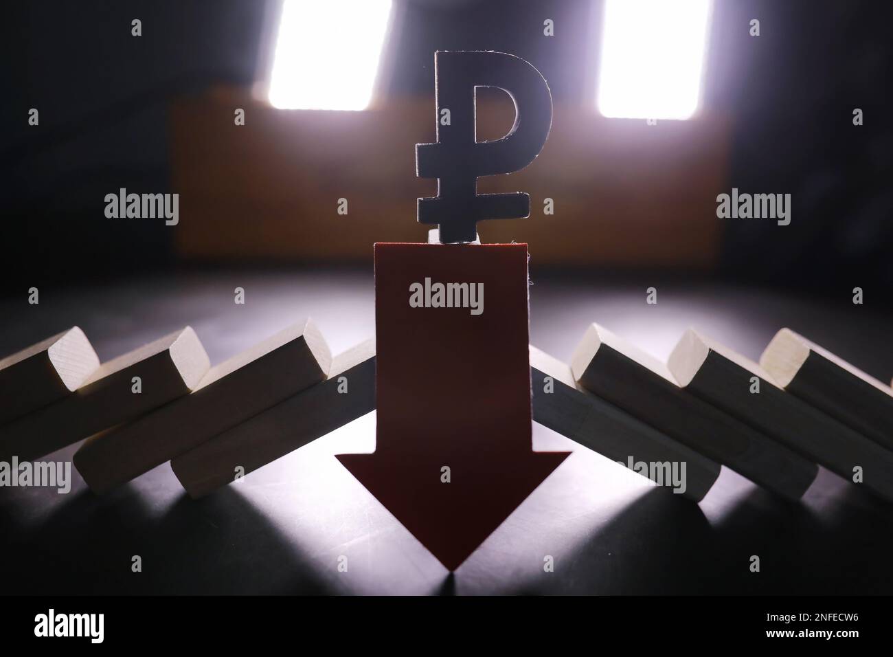 Business concept. The depreciation of the national currency of Russia ...