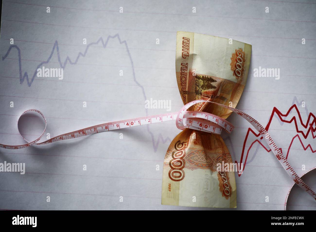 Business concept. The depreciation of the national currency. Bill with ...