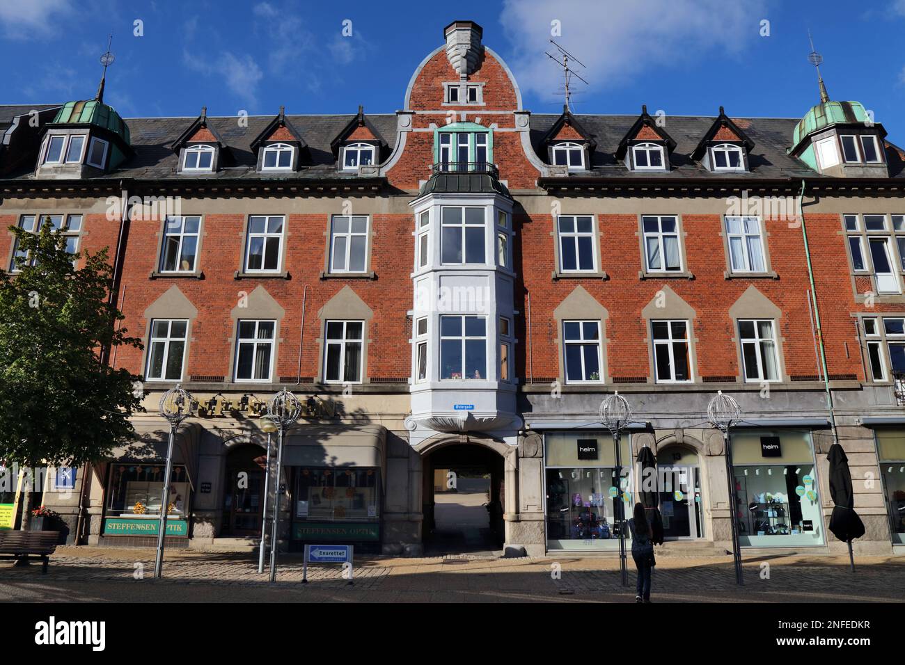 HJORRING, DENMARK - JULY 16, 2020: Ostergade street view in Hjorring ...
