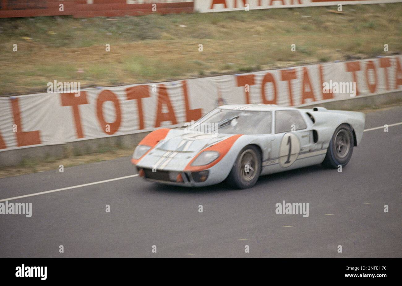 Race car action at Le Mans, June 17, 1966. No. 1: Ford 7-liter; Ken ...